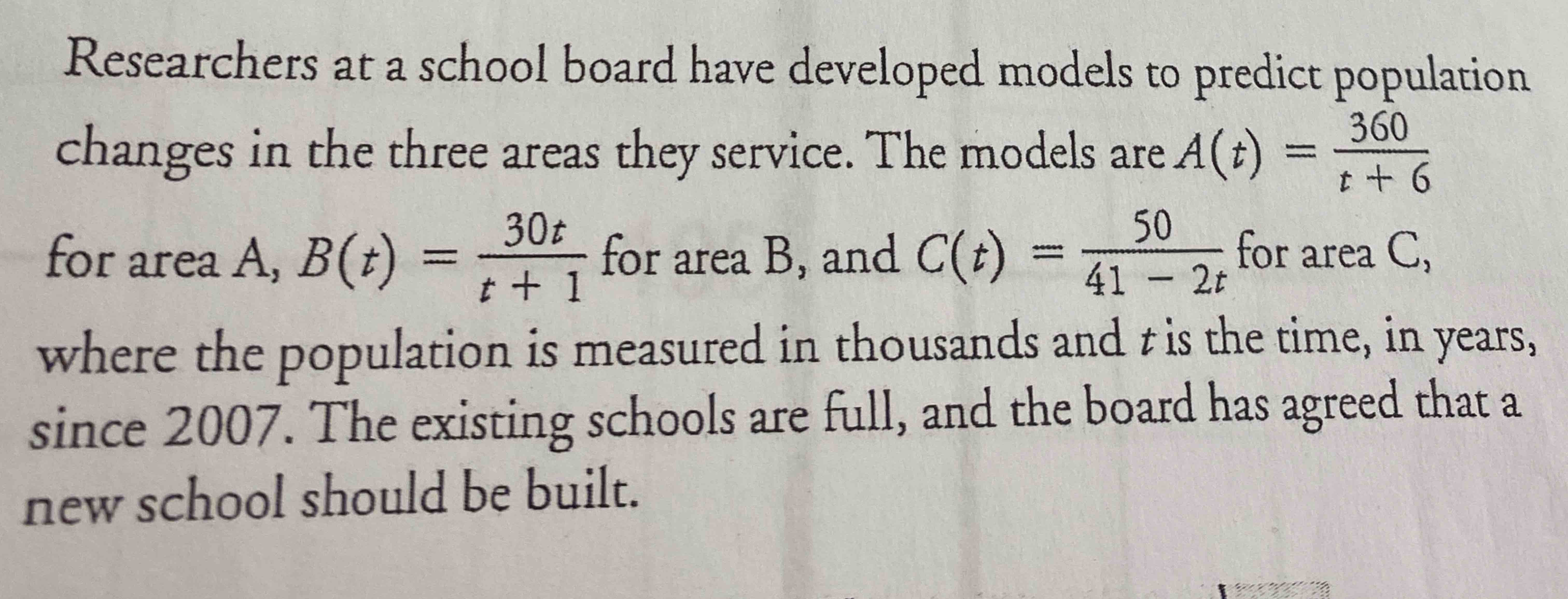 Solved Researchers at ﻿a school board have developed models | Chegg.com