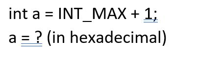Solved int a = INT_MAX + 1; a = ? (in hexadecimal) | Chegg.com