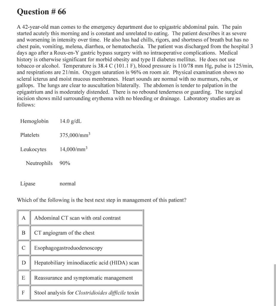 Solved Question # 66 A 42-year-old man comes to the | Chegg.com