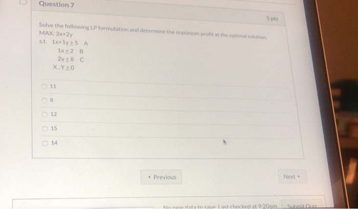 Solved Question 7 5 Pts Solve The Following Lp Formulation