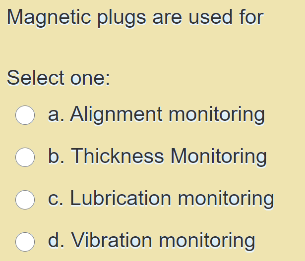 Solved Magnetic plugs are used for Select one: a. Alignment | Chegg.com