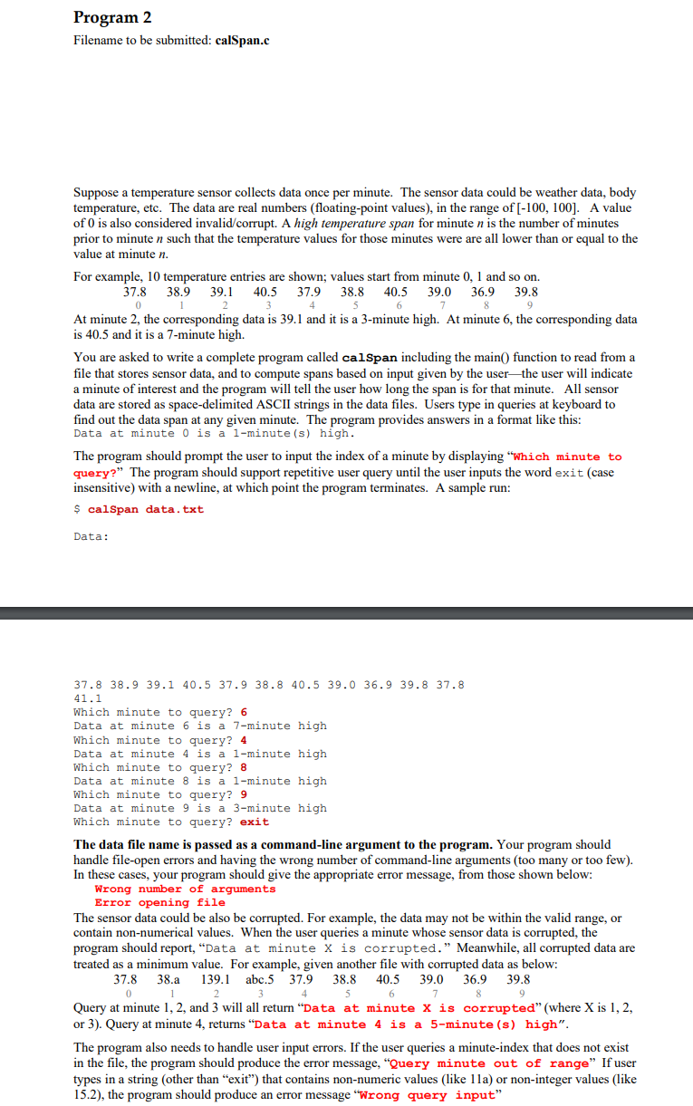 Solved Program 2 Filename to be submitted: calSpan.c 8 9 | Chegg.com