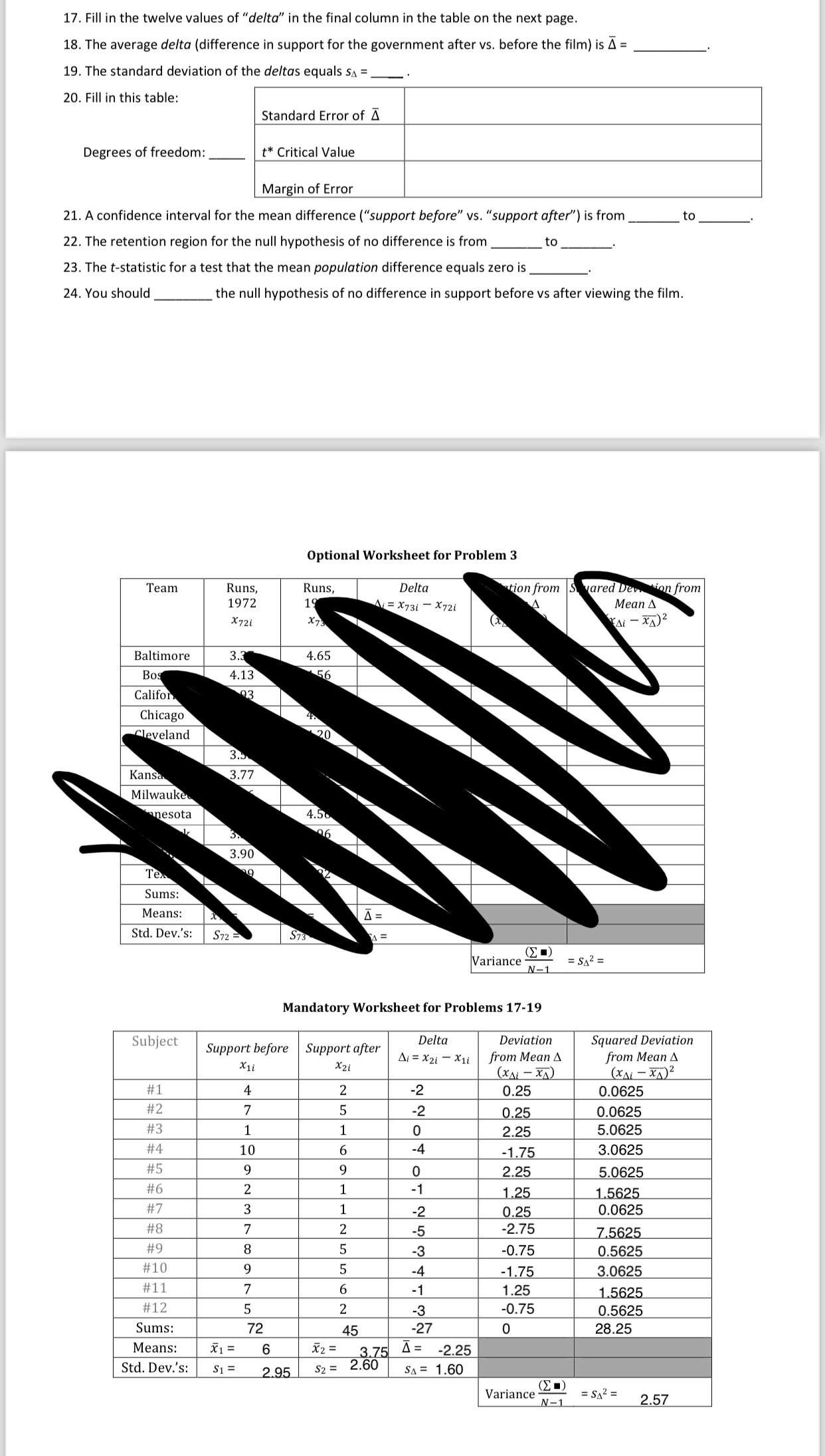 Solved Fill in the twelve values of "delta" in the final | Chegg.com