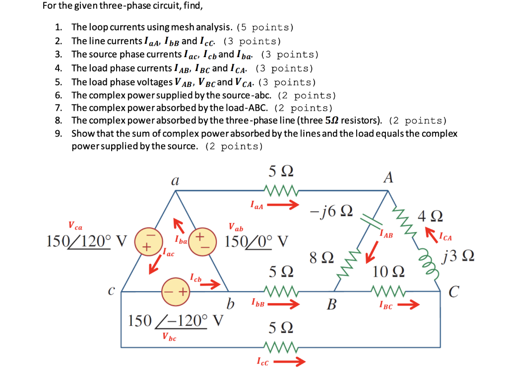 For the given three-phase circuit, find, 1. The loop | Chegg.com