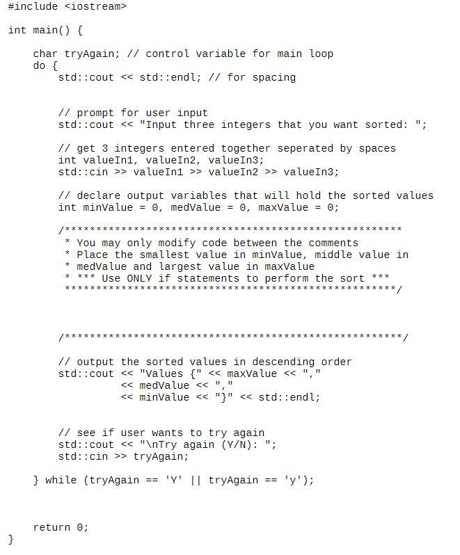 Solved Sort 3 integers in descending order using only IF | Chegg.com