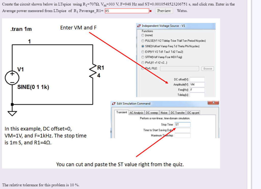 Solved Create the circuit shown below in LTspice using | Chegg.com