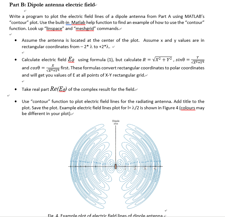 Solved Part B Dipole Antenna Electric Field Write Program Plot Electric Field Lines Dipole