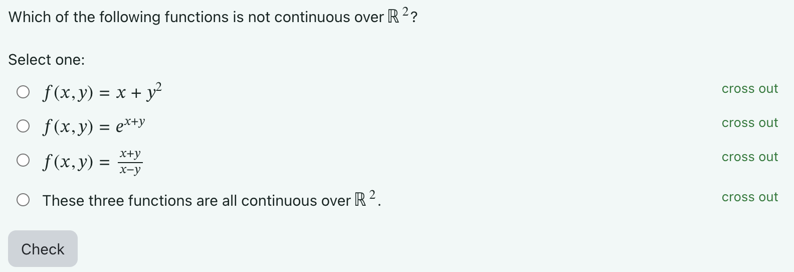 Solved by an EXPERT Which of ﻿the following functions is ﻿not continuous | Chegg.com