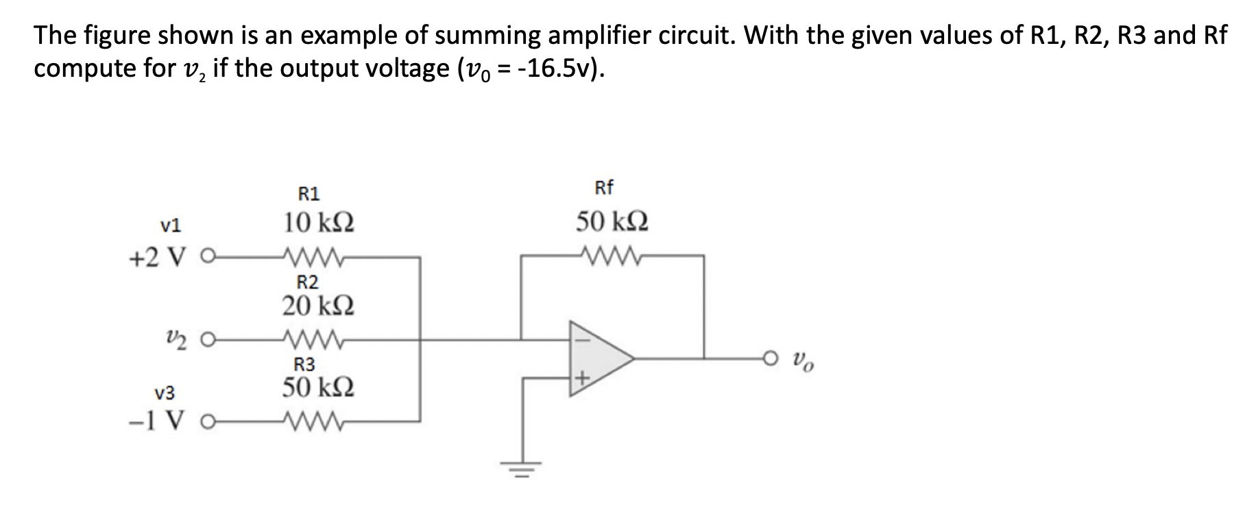 Solved The figure shown is an example of summing amplifier | Chegg.com