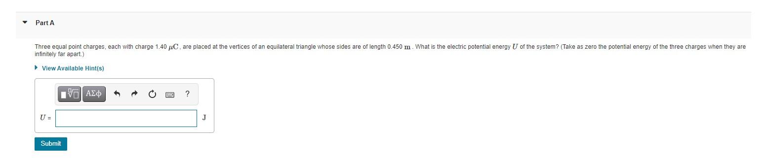 Solved Part A Three equal point charges, each with charge | Chegg.com
