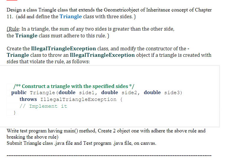 Solved Design A Class Triangle Class That Extends The