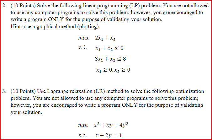 Solved 2. (10 Points) Solve the following linear programming | Chegg.com