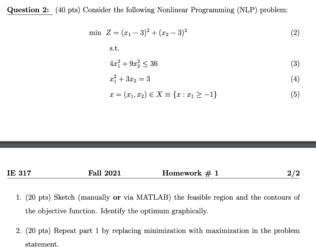 Solved Question 2: (40 pts) Consider the following Nonlinear | Chegg.com