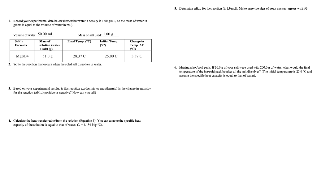 Solved 5. Determine AHan for the reaction (in kJ/mol). Make | Chegg.com