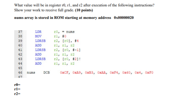 Solved What value will be in register r0, rl, and 12 after | Chegg.com