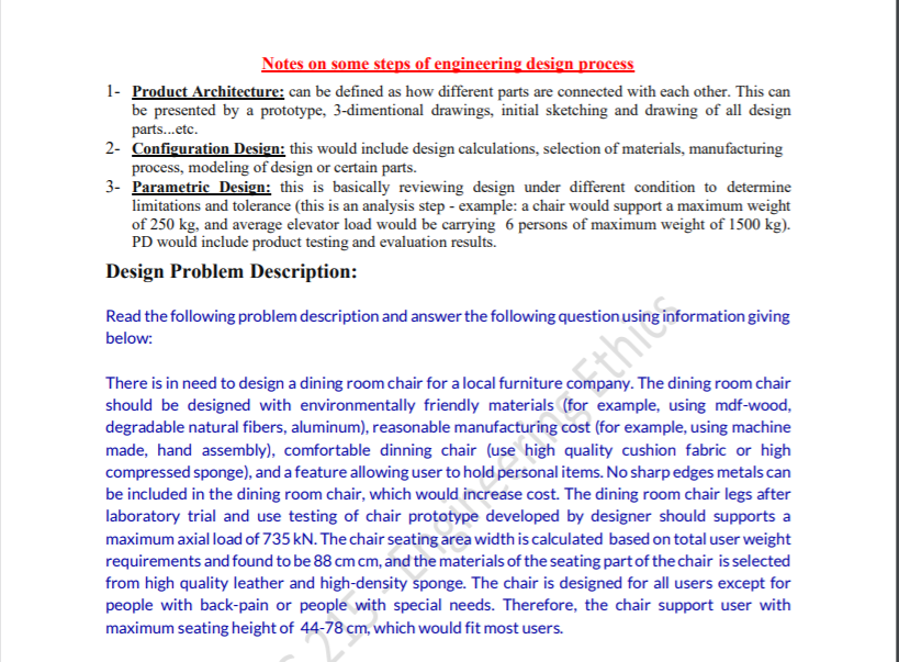 Solved Mini Design Case - Dinning Chair Design 100 210 | Chegg.com