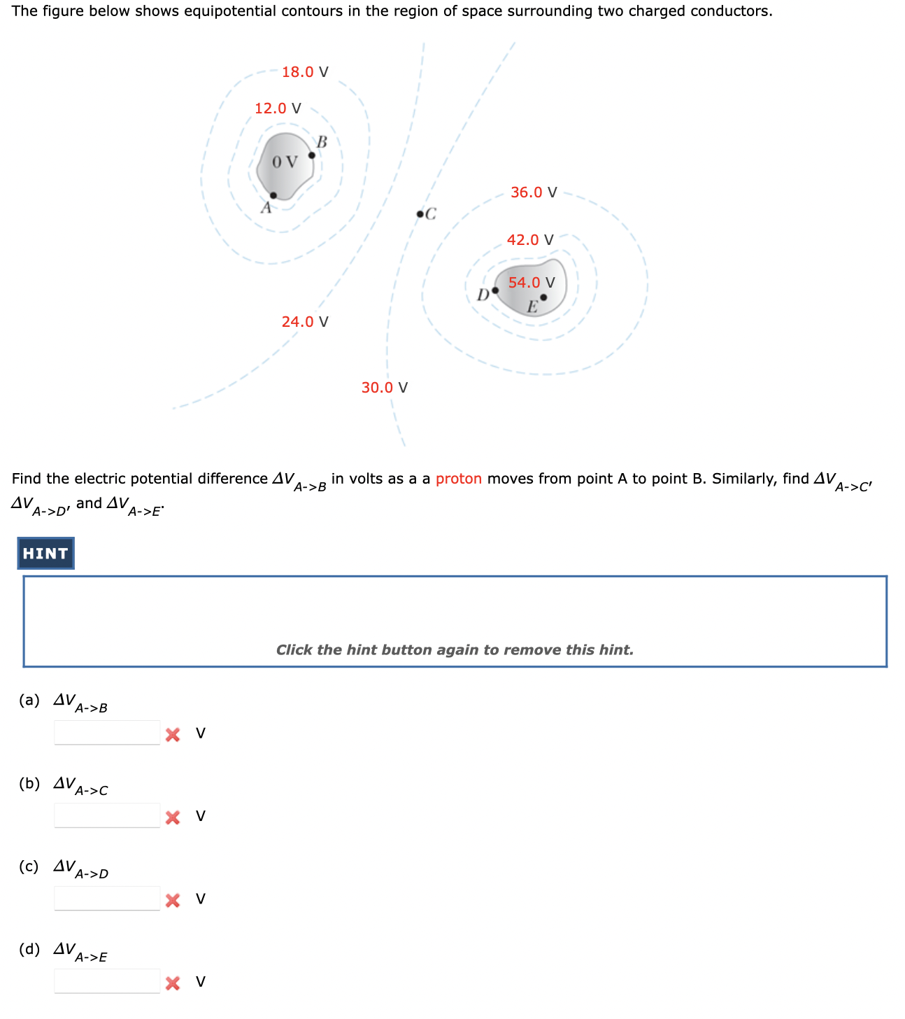 Solved The figure below shows equipotential contours in the | Chegg.com