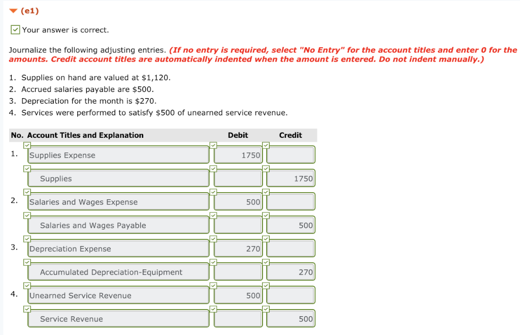 Solved (e1) Your answer is correct Journalize the following | Chegg.com