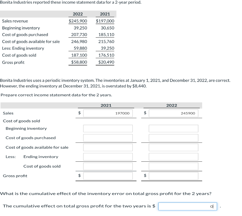 Solved Bonita Industries reported these income statement | Chegg.com