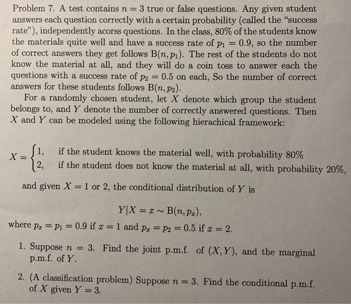 Solved Problem 7. A test contains n = 3 true or false | Chegg.com