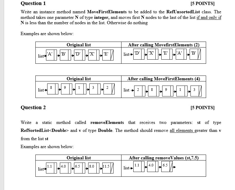 Solved Write an instance method named MoveFirstElements to | Chegg.com