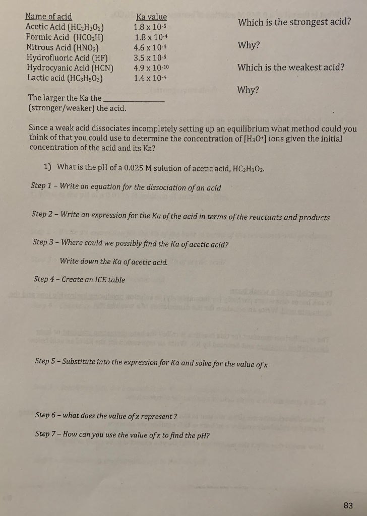 Solved Name of acid Acetic Acid (HC2H302) 1.8 x 10 Formic | Chegg.com