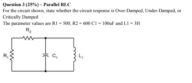 Solved Question 3 (25%) – Parallel RLC For the circuit | Chegg.com