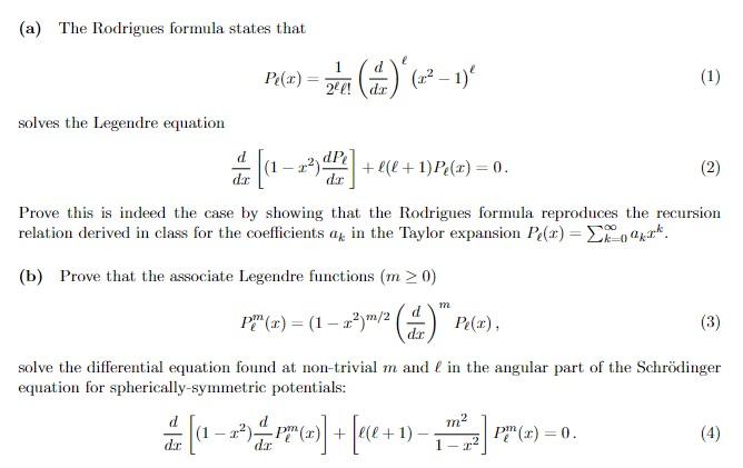 Solved (a) The Rodrigues formula states that | Chegg.com