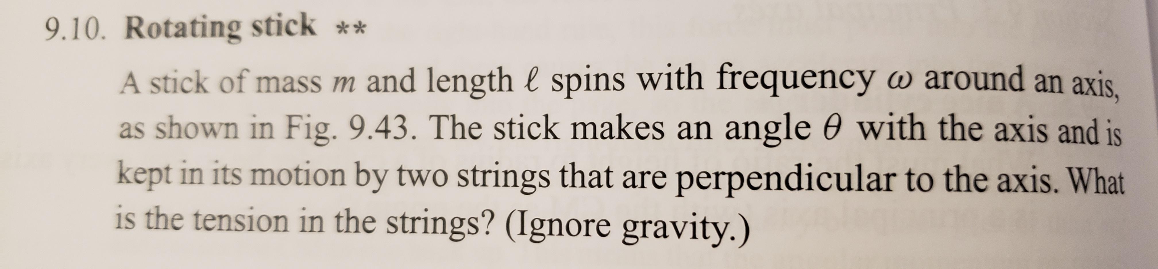 Solved 9.10. Rotating stick ** A stick of mass m and length | Chegg.com
