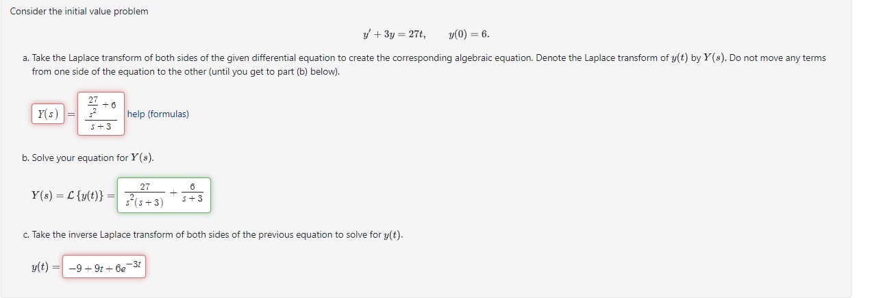 Solved Consider the initial value problem y′+3y=27t,y(0)=6 | Chegg.com