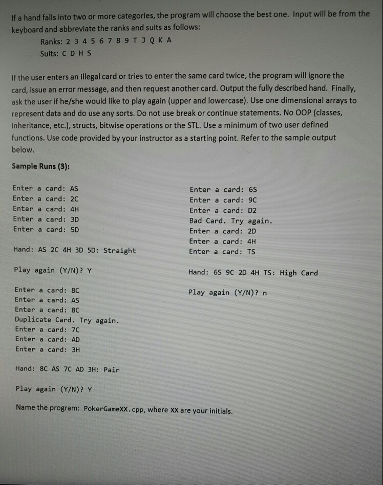 Solved DU TULIP Write a C++ program that evaluates a poker | Chegg.com