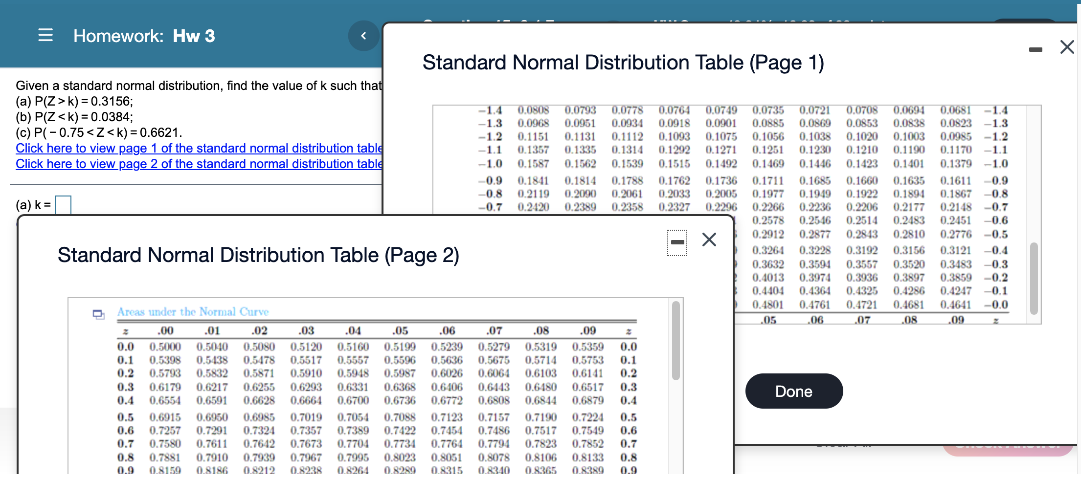 Solved = Homework: Hw 3 Х х Standard Normal Distribution | Chegg.com