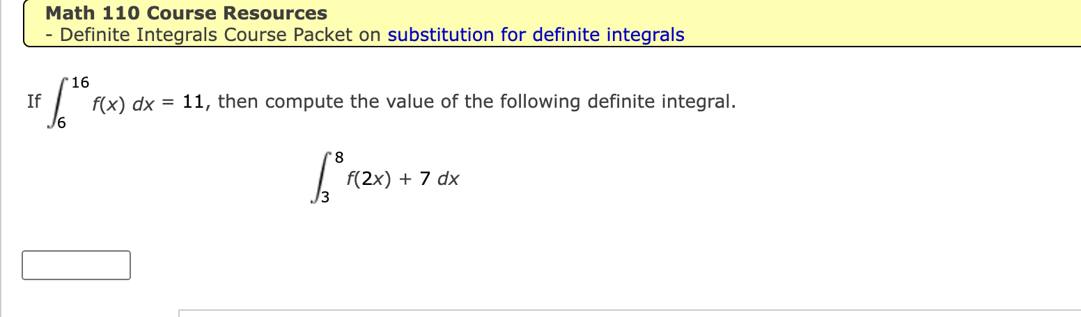 Solved Math 110 Course Resources - Definite Integrals Course | Chegg.com