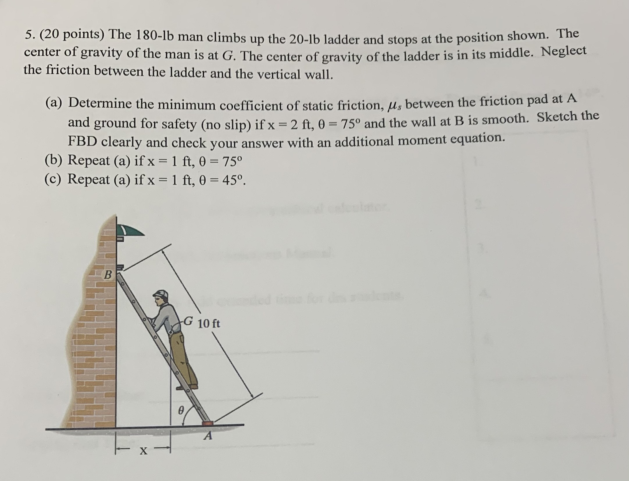 Solved (20 ﻿points) ﻿The 180 -lb man climbs up the 20-1b | Chegg.com