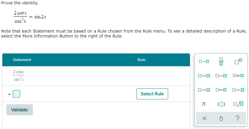 Solved Prove the identity. 2 cotx sin 2x csc CSc x Note that | Chegg.com