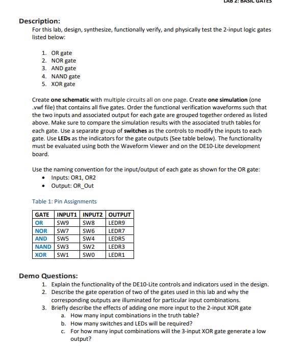LAB 2: BASIC GATES Learning Outcomes: - Explain the | Chegg.com