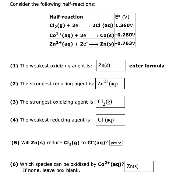 Solved Consider the following half-reactions: (1) The | Chegg.com