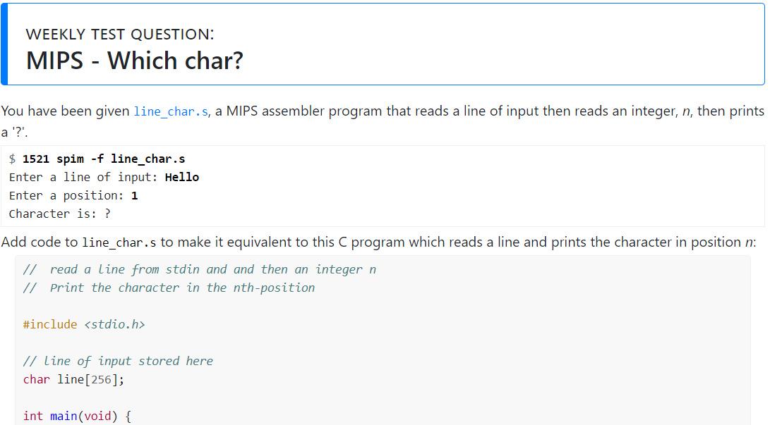 Solved WEEKLY TEST QUESTION: MIPS - Which char? You have | Chegg.com