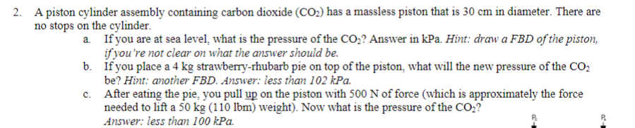 Solved A piston cylinder assembly containing carbon dioxide | Chegg.com