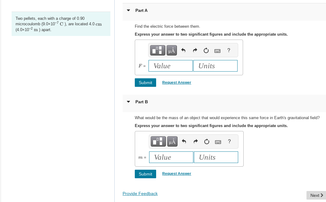 Solved Two pellets, each with a charge of 0.90 microcoulomb | Chegg.com