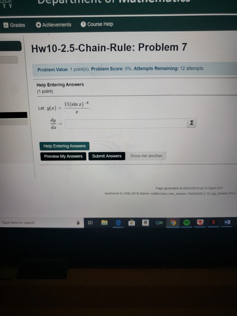 Solved Grades Achievements Course Help Hw10-2.5-Chain-Rule: | Chegg.com
