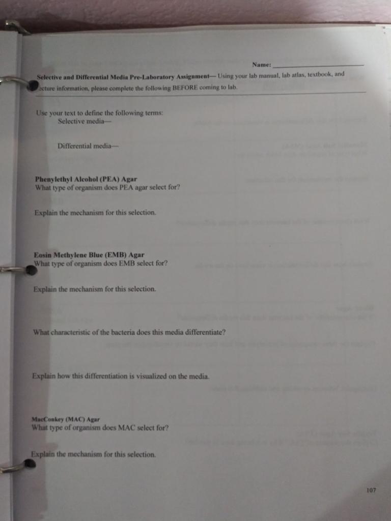 Solved Namet Selective and Differential Media Pre-Laboratory | Chegg.com