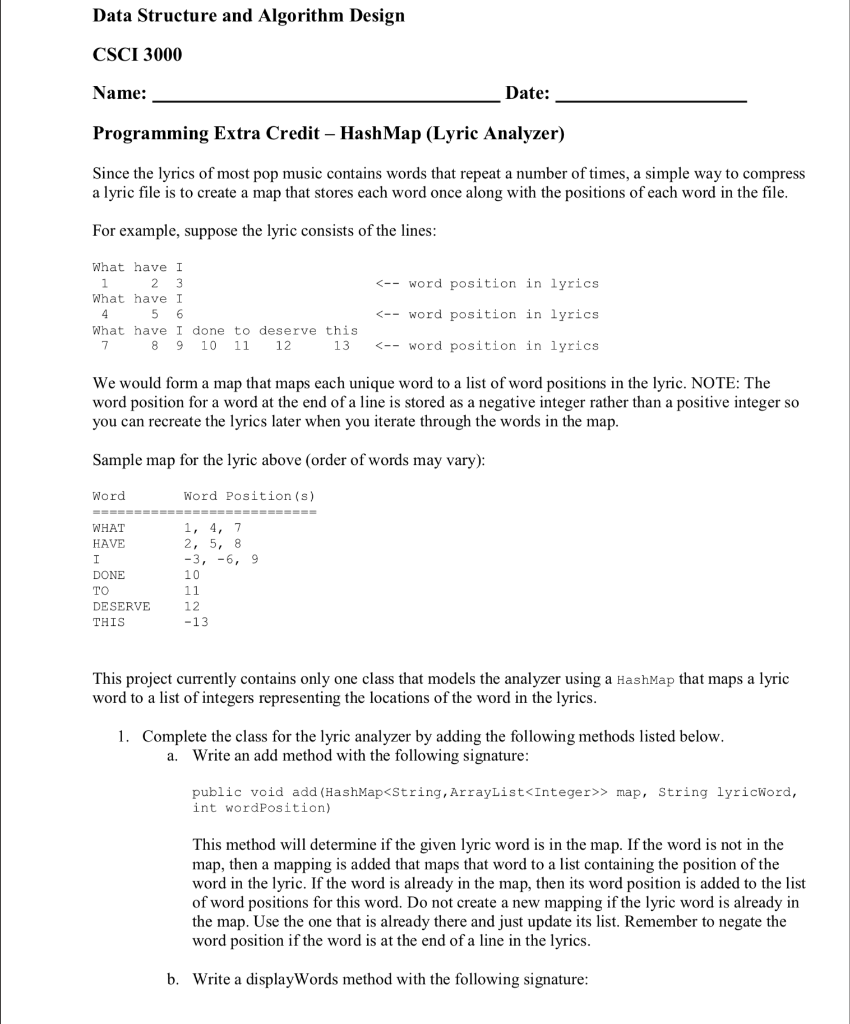 Data Structure and Algorithm Design CSCI 3000 Name: | Chegg.com