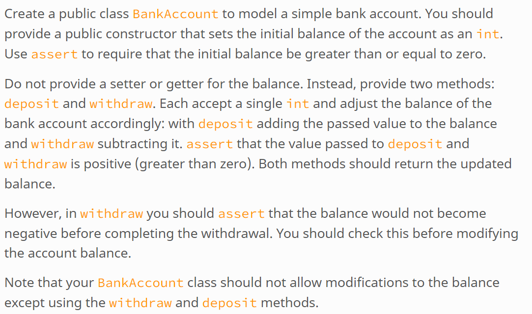 Solved Create a public class BankAccount to model a simple | Chegg.com