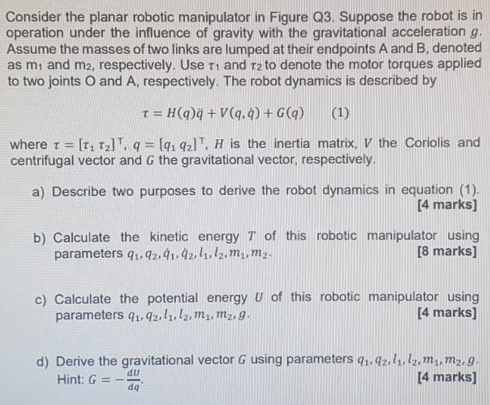Solved B 02 A Y 0 X Figure Q3: Planar Robotic Manipulator | Chegg.com