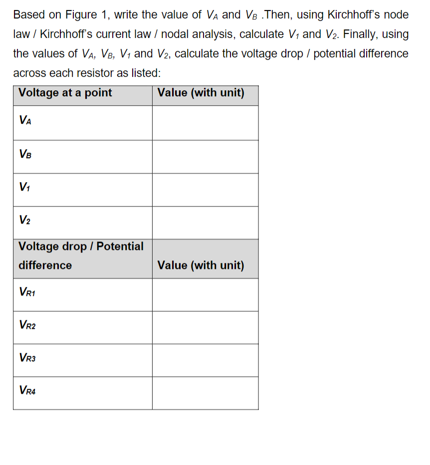 Solved Based on Figure 1 , write the value of VA and VB. | Chegg.com