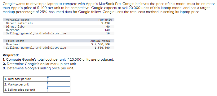 Solved Google wants to develop a laptop to compete with | Chegg.com