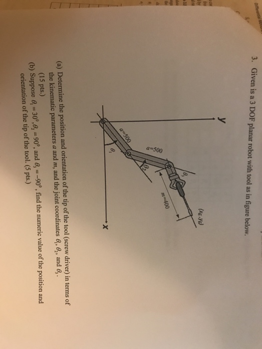 Solved 3. Given is a 3 DOF planar robot with tool as in | Chegg.com