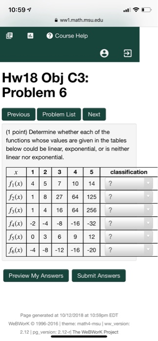 Solved 10:59 1 ww1.math.msu.edu 旦 m @Course Help Hw18 Obj | Chegg.com