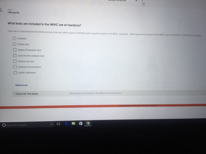Solved What tests are included in the IMVIC set of | Chegg.com
